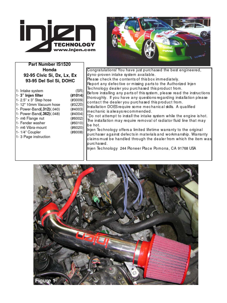 Injen EG Civic CAI Intake Installation Instructions | PDF | Rotating ...