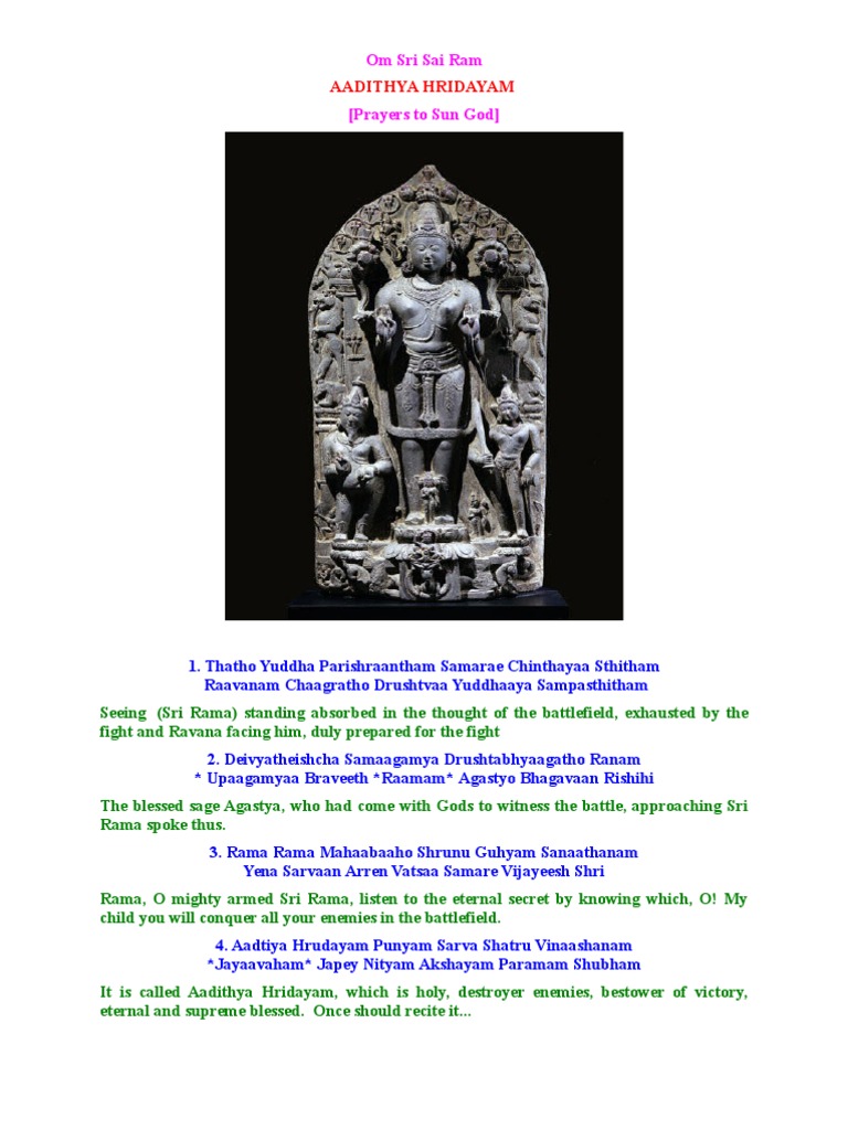 Aadithya Hridhyam (Prayers To Sun God) | PDF | Rama | Shiva