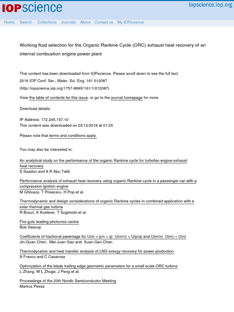 Man Orc Sivi SeÇİmİ Working Fluid Selection For The Organic Rankine Cy Pdf