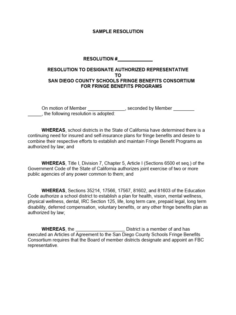 FBC Sample Board Resolution Designate Authorized Representative | PDF ...