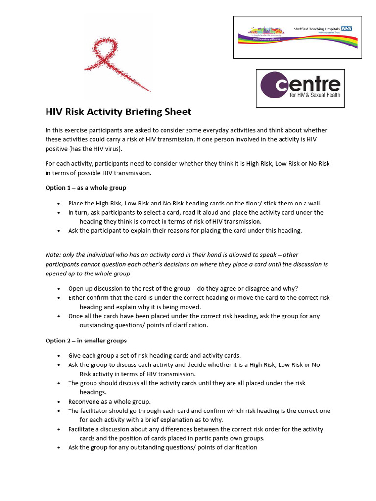 HIV Risk Activity Briefing Sheet | Download Free PDF | Fellatio | Oral Sex