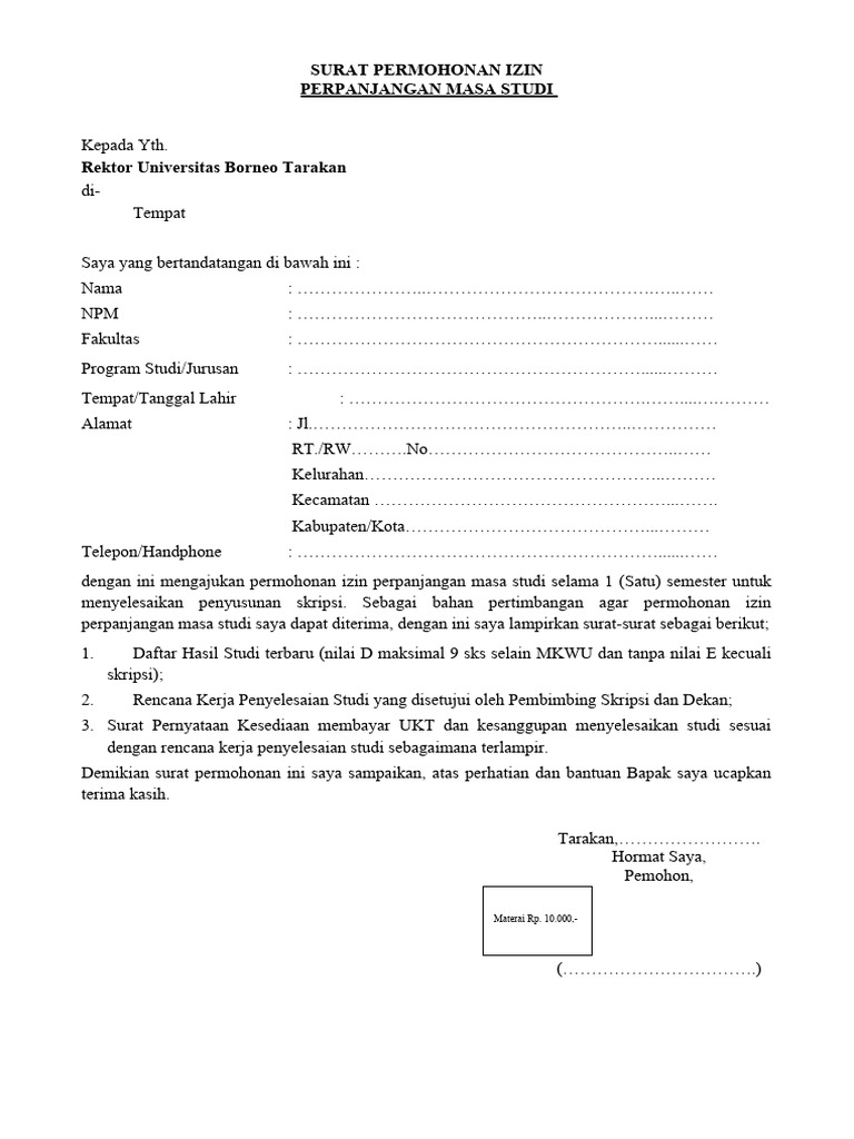 Surat Permohonan Perpanjangan Masa Studi Pdf