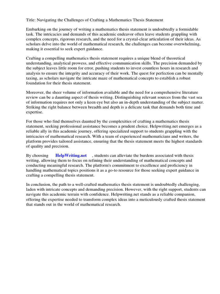 Mathematics Thesis Statement | PDF | Thesis | Mathematics