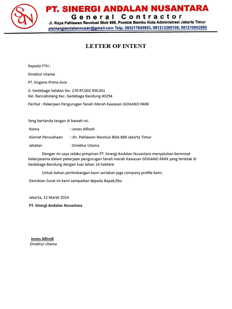 Letter of Intent | PDF