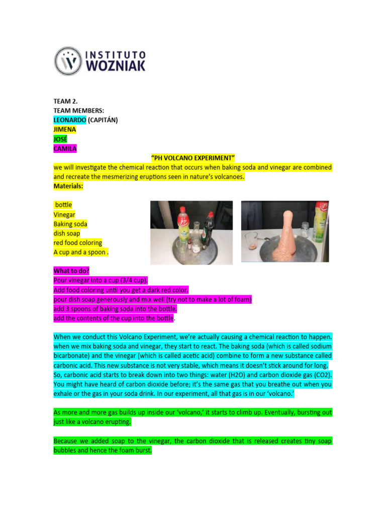 PH. VOLCANO EXPERIMENT. TEAM 2 2ND. GRADE. | PDF