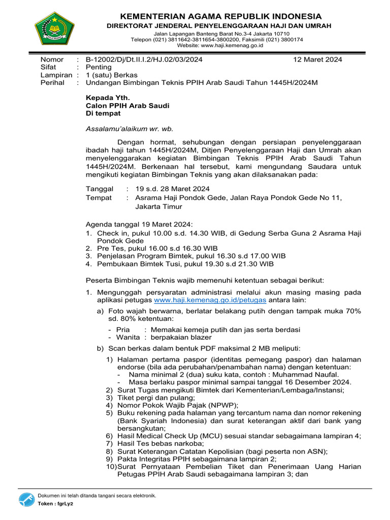 Surat Bimtek PPIH Arab Saudi | PDF