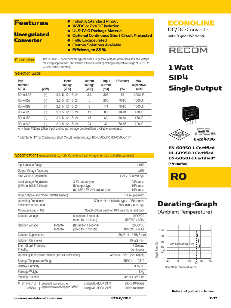 Features: Econoline | Download Free PDF | Power Supply | Computer Engineering