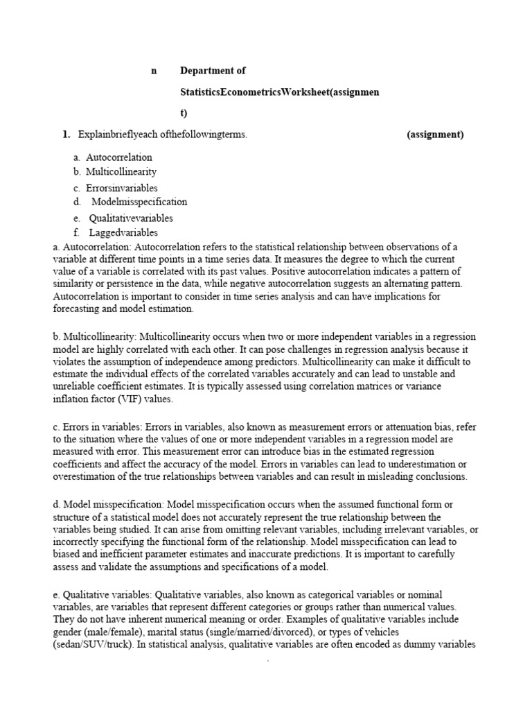 Assignment of Econometrics | PDF | Autocorrelation | Linear Regression