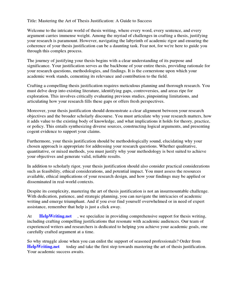 How To Write Thesis Justification | PDF | Methodology | Thesis