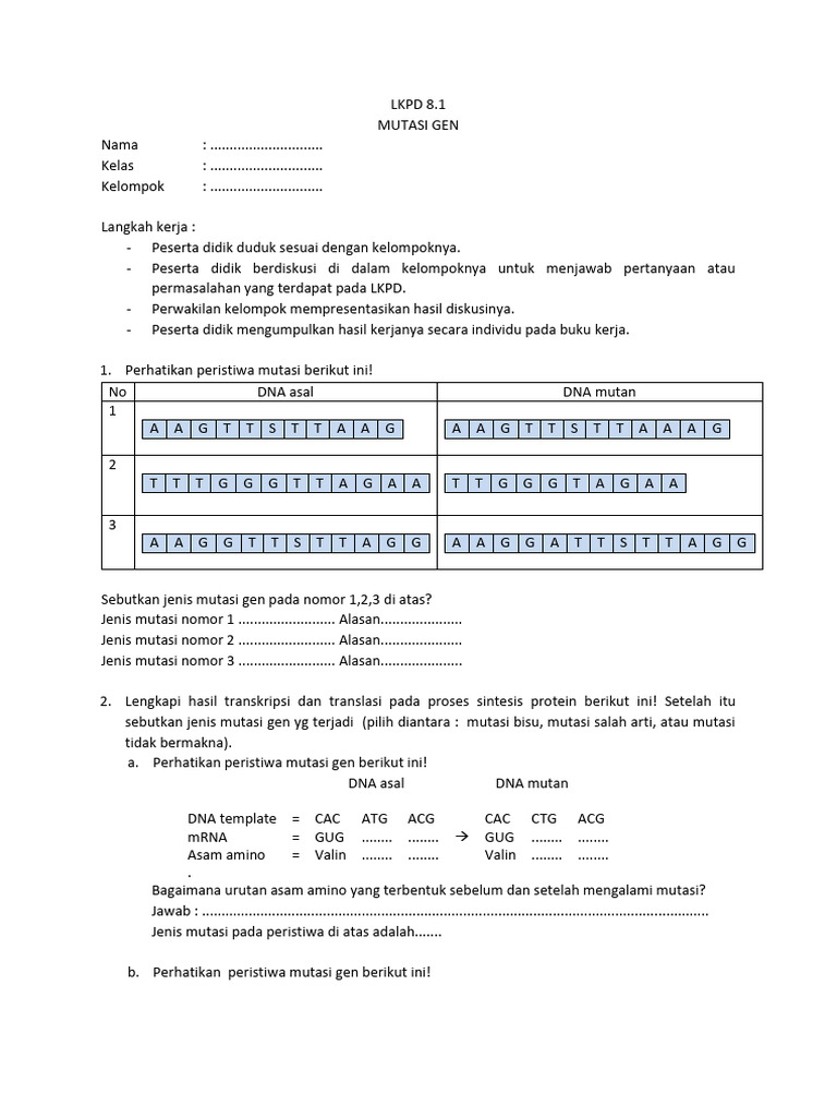 LKPD Mutasi Gen | PDF