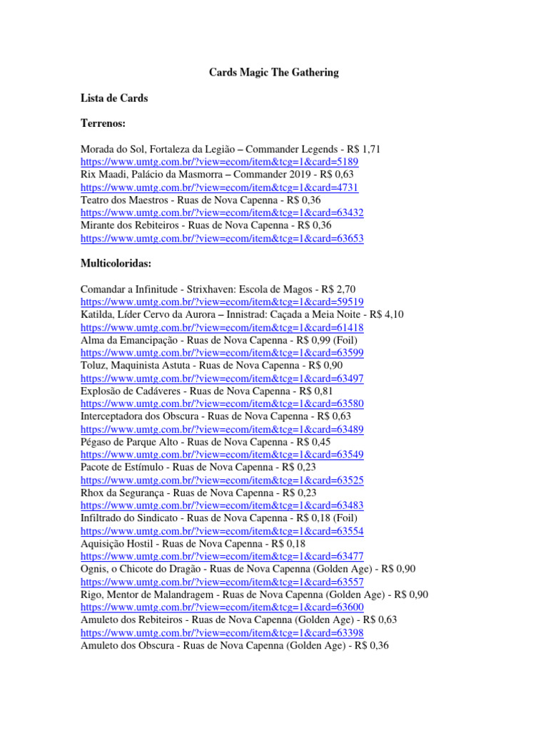 Lista de Cartas Magic: The Gathering | PDF