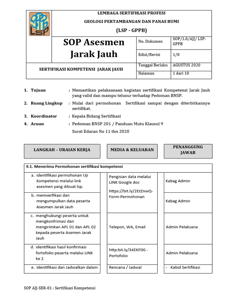 SOP Sertifikasi Kompetensi Jarak Jauh | PDF