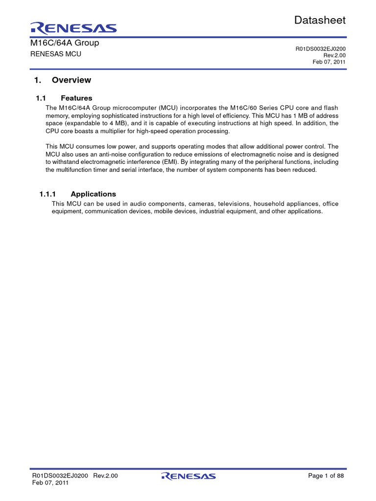 R5F364A6NFA Renesas | PDF | Microcontroller | Flash Memory