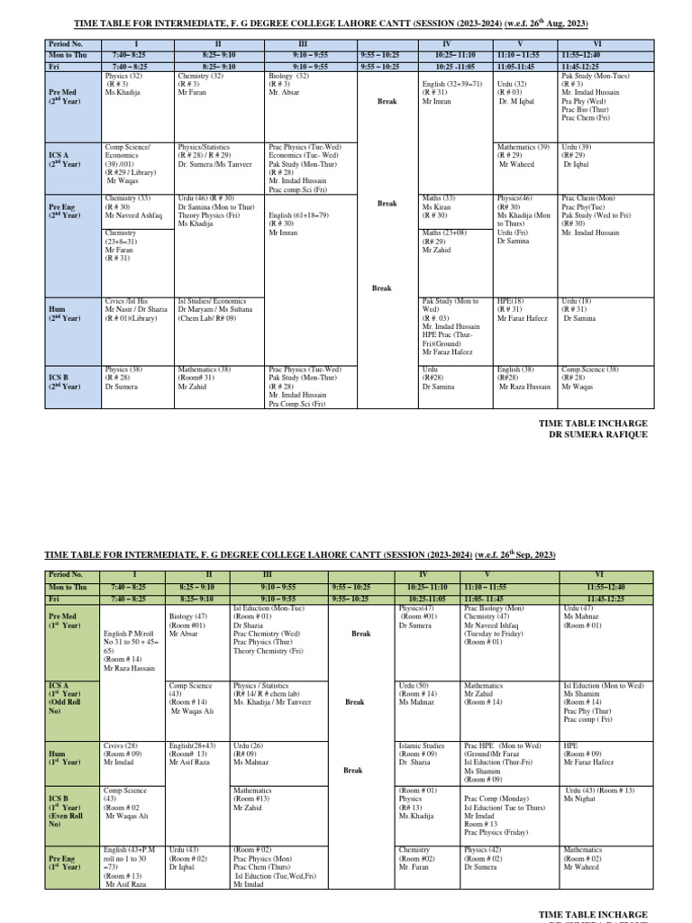 1st Year and 2nd Year Time Table (Allama Iqbal Campus) - 2 | PDF ...