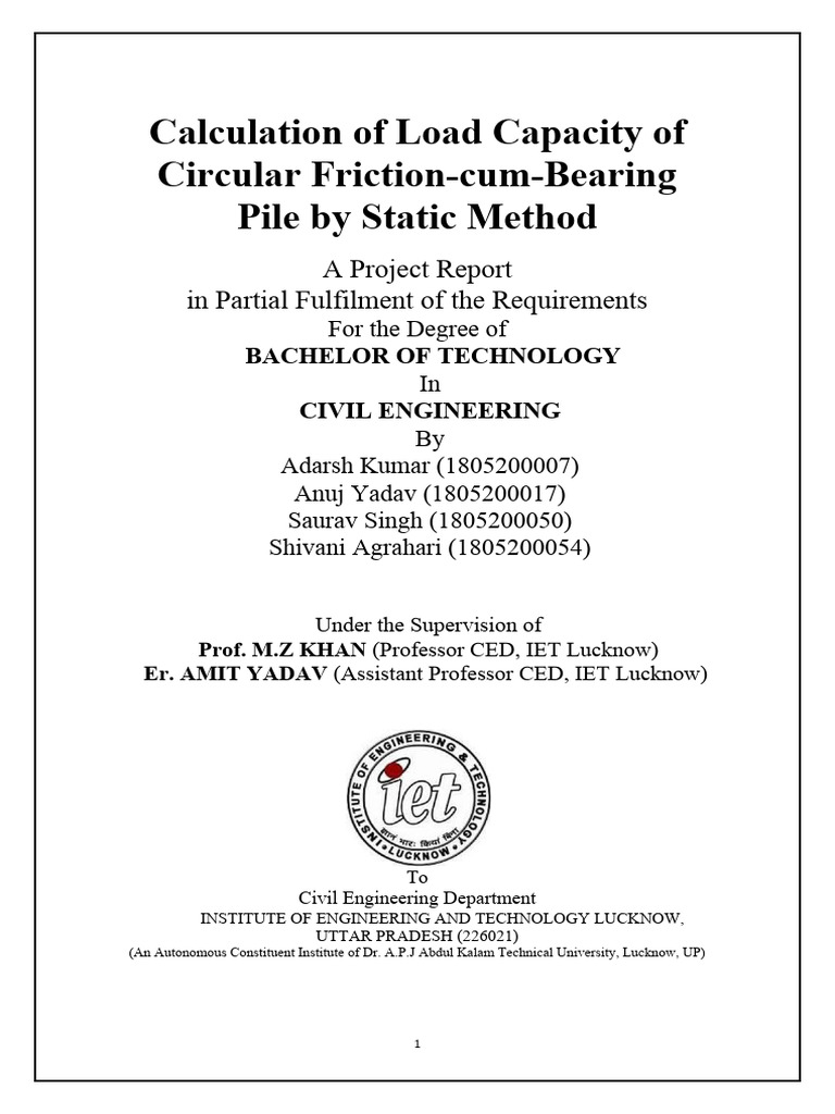 A Report On Load Carrying Capacity of Pile Foundation 1 4 | PDF | Deep Foundation | Geotechnical ...