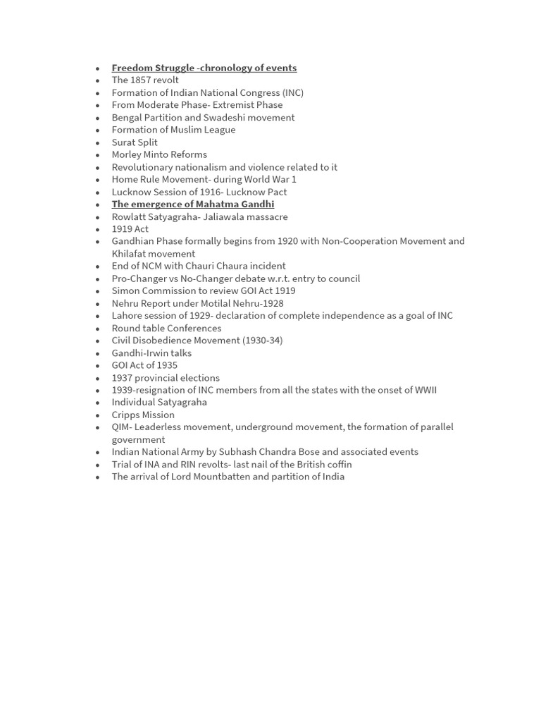 Freedom Struggle Chronology | PDF