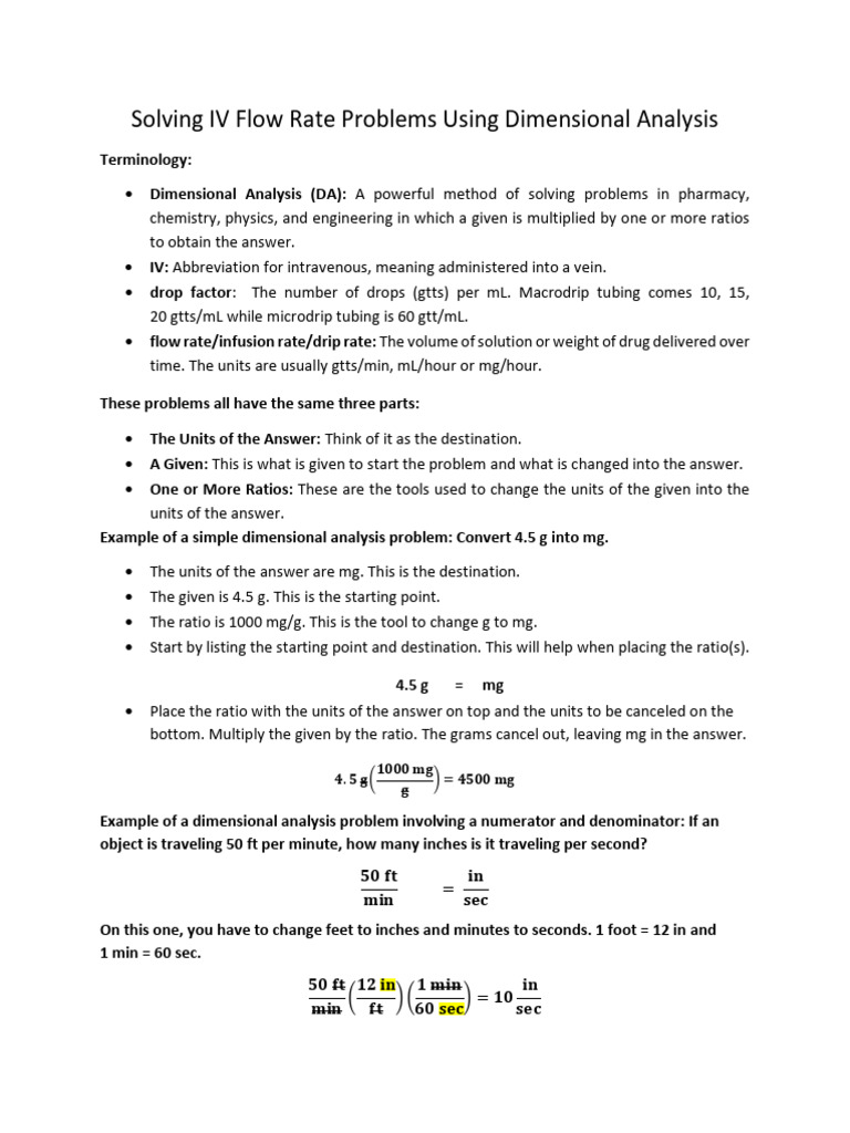 Solving IV Flow Rate Problems Using Dimensional Analysis-2 | PDF | Ratio | Metrology
