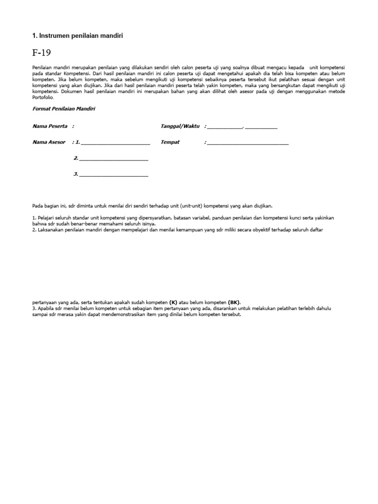 F-19 504 Form Penilaian Mandiri SKA Ahli Teknik Air Minum Utama | PDF F-19 504 Form Penilaian Mandiri SKA Ahli Teknik Air Minum Utama | PDF