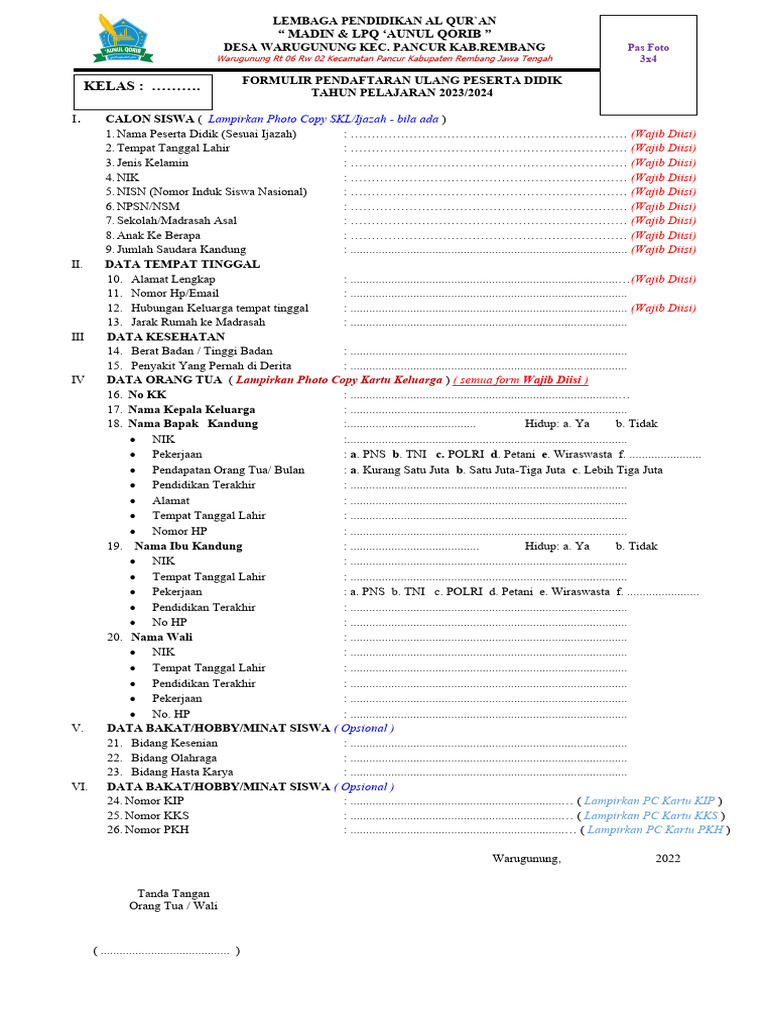 Formulir PPDB Siswa Baru SD 2023/2024 | PDF