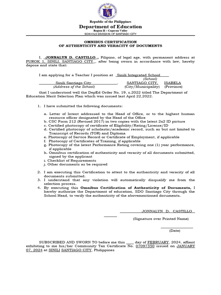 Omnibus-Certification | PDF | Government