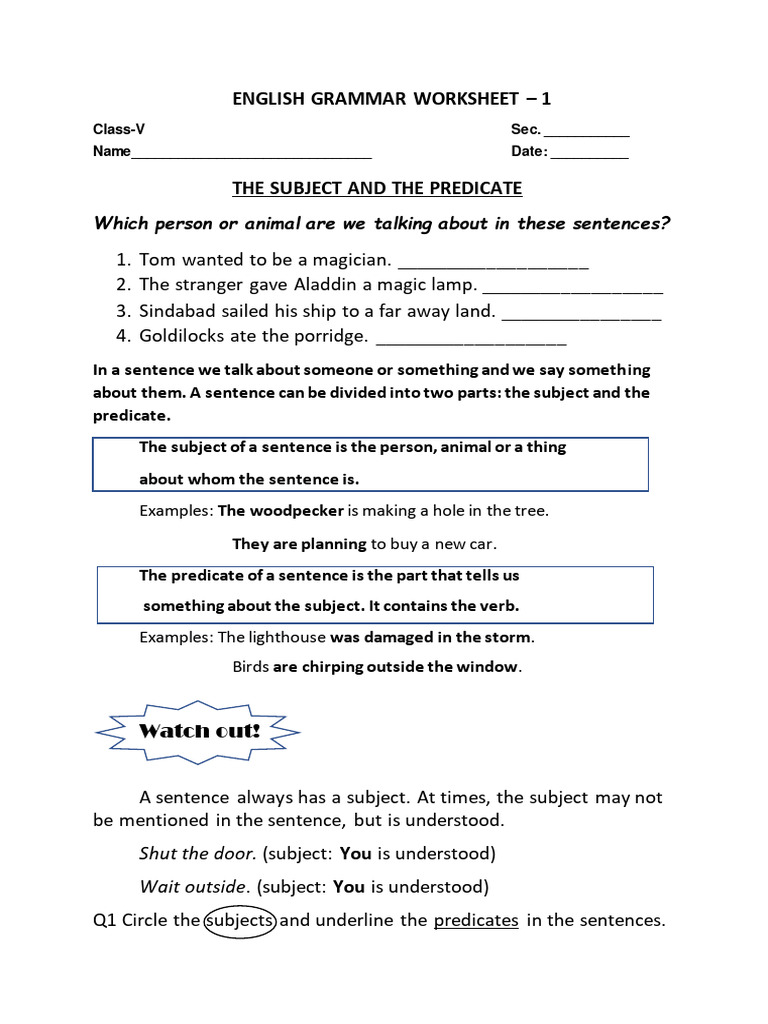 Subject and Predicate1 | PDF | Question | Sentence (Linguistics)