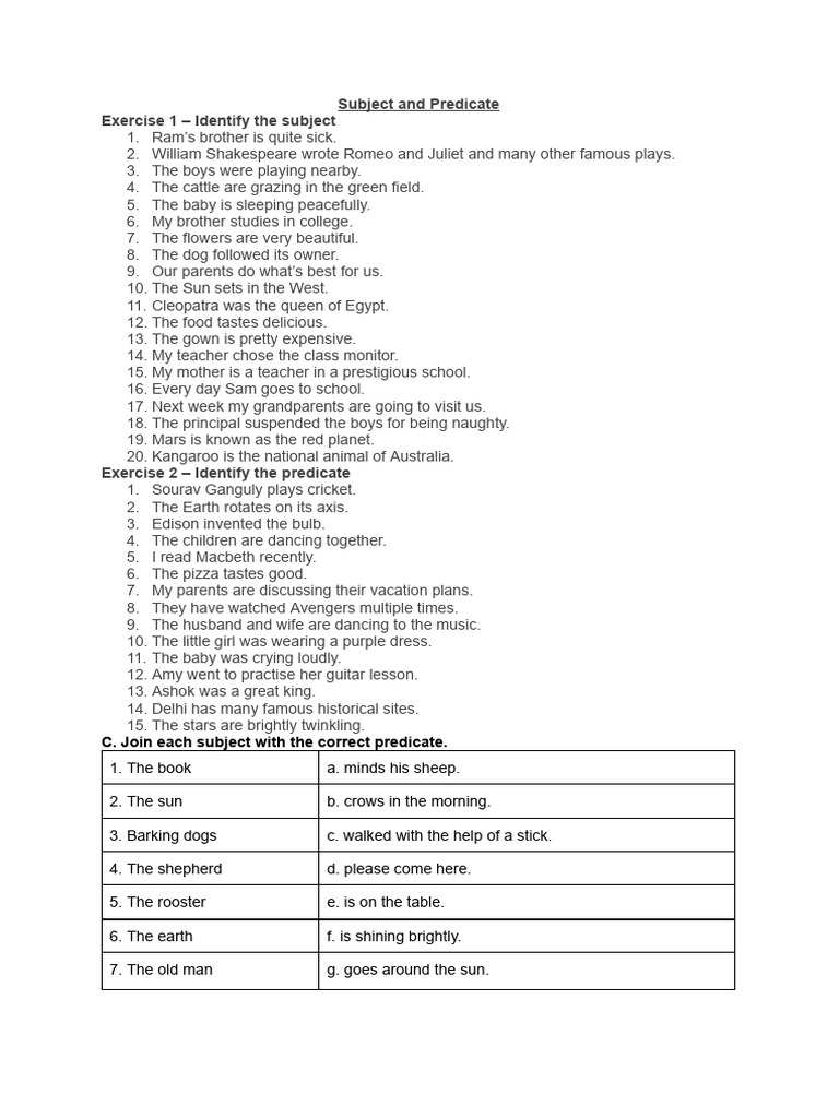 Subject and Predicate | PDF