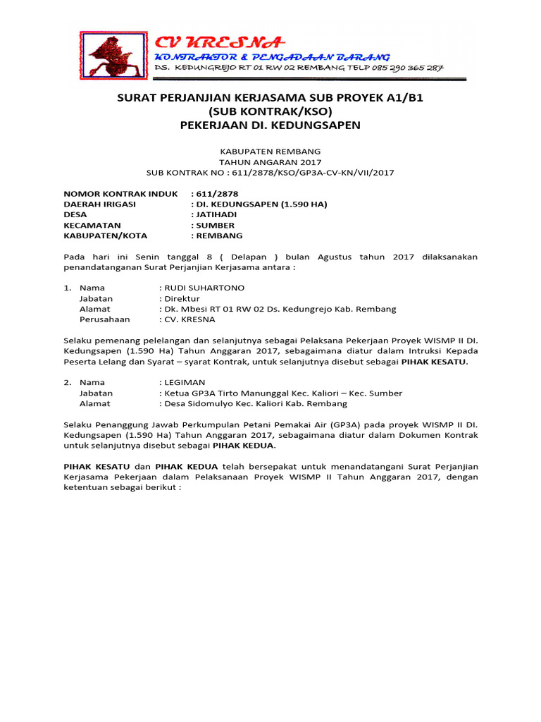 Surat Perjanjian Kerjasama Kso | PDF