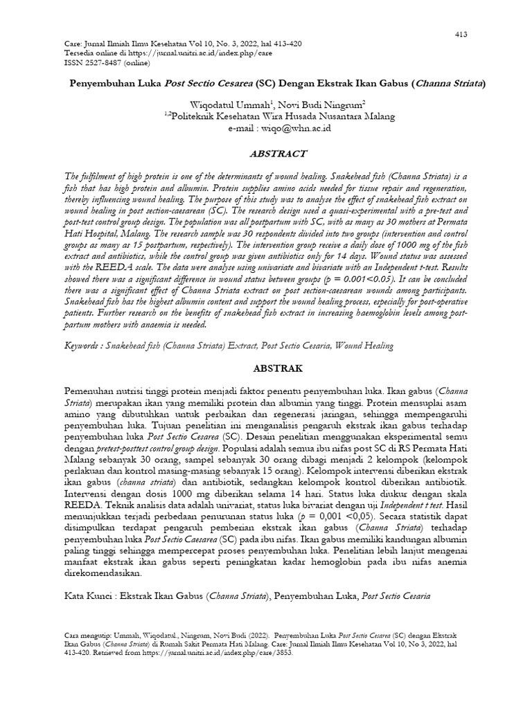 Penyembuhan Luka Post Sectio Cesarea SC Dengan Eks | PDF | Clinical ...