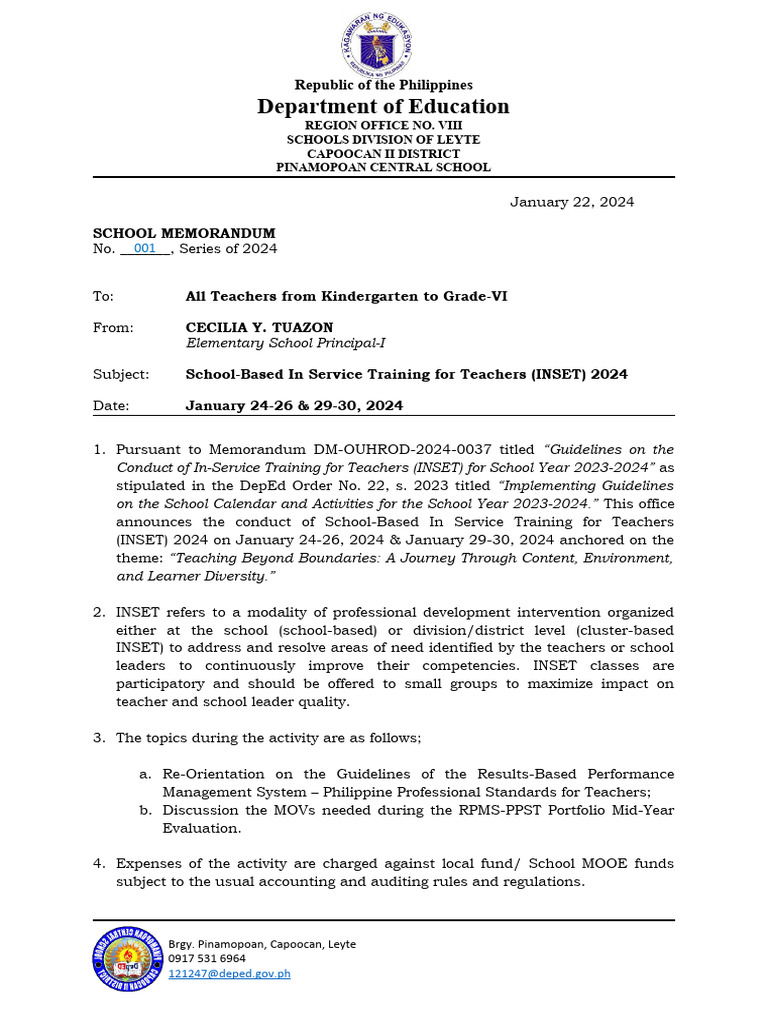 INSET 2024 Training Announcement | PDF