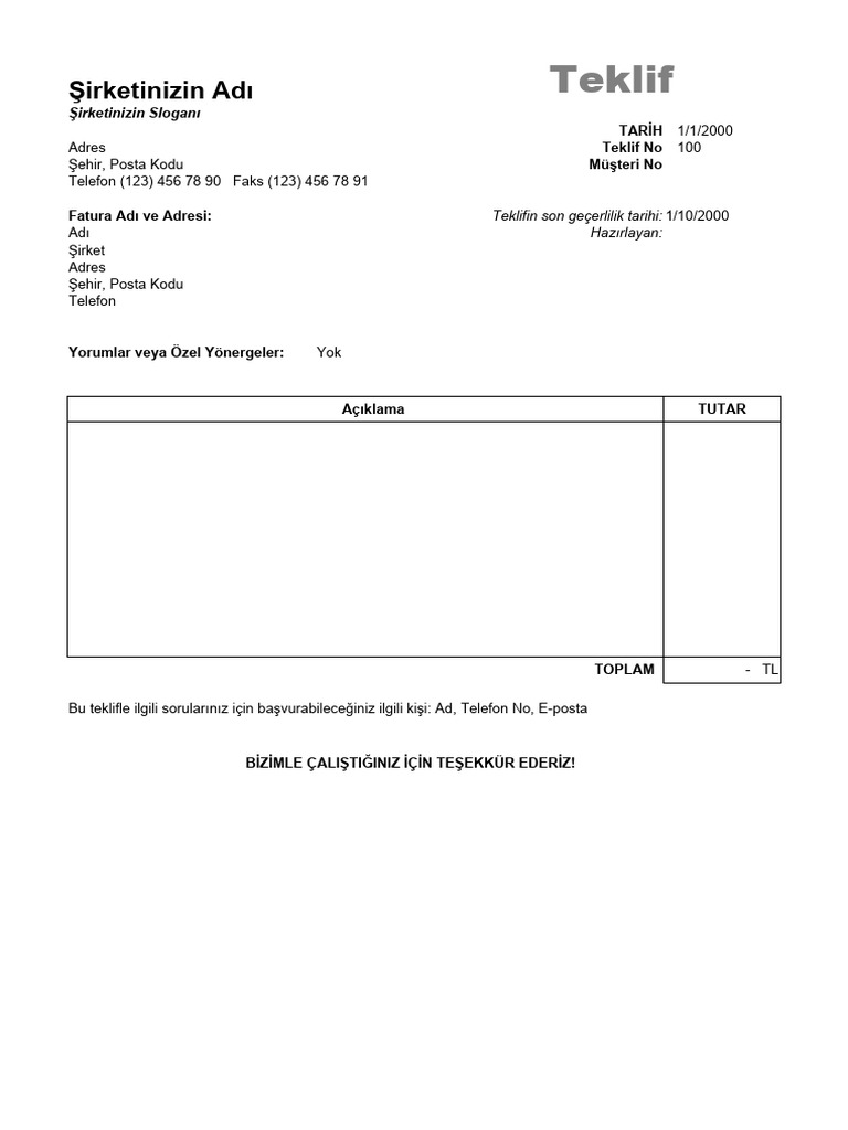 Fiyat Teklif Formu | PDF