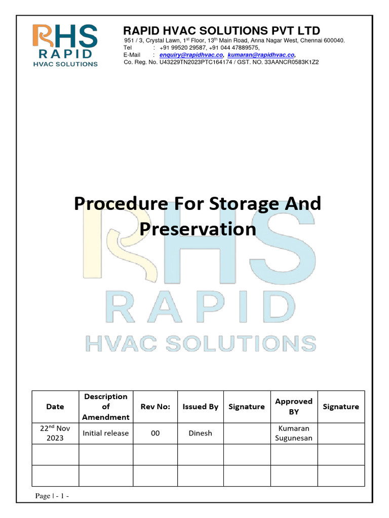 Procedure For Storage Preservation | PDF | Duct (Flow) | Pipe (Fluid ...