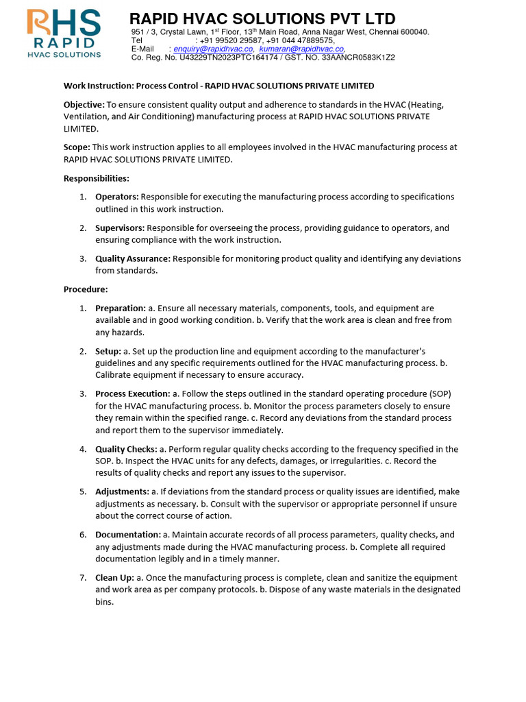 HVAC Manufacturing Process Control Guide | PDF | Business | Safety