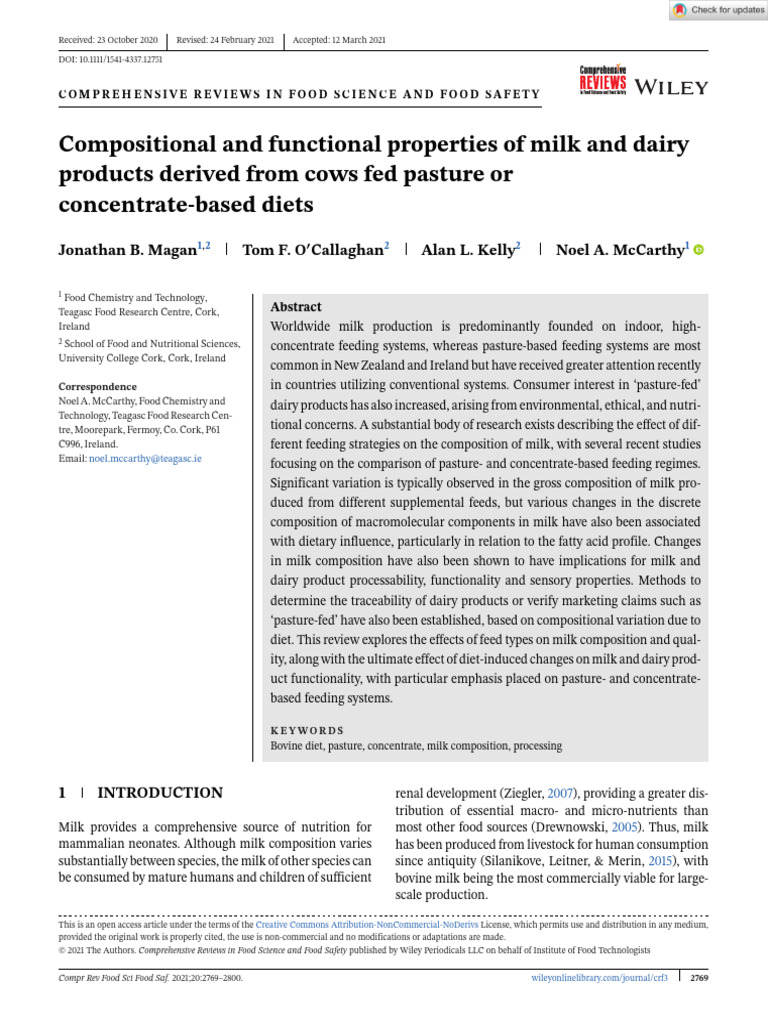Comp Rev Food Sci Food Safe 2021 Magan Compositional And Functional Properties Of Milk And 2605