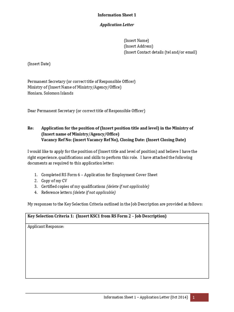 Info Sheet 1 Application Letter | PDF