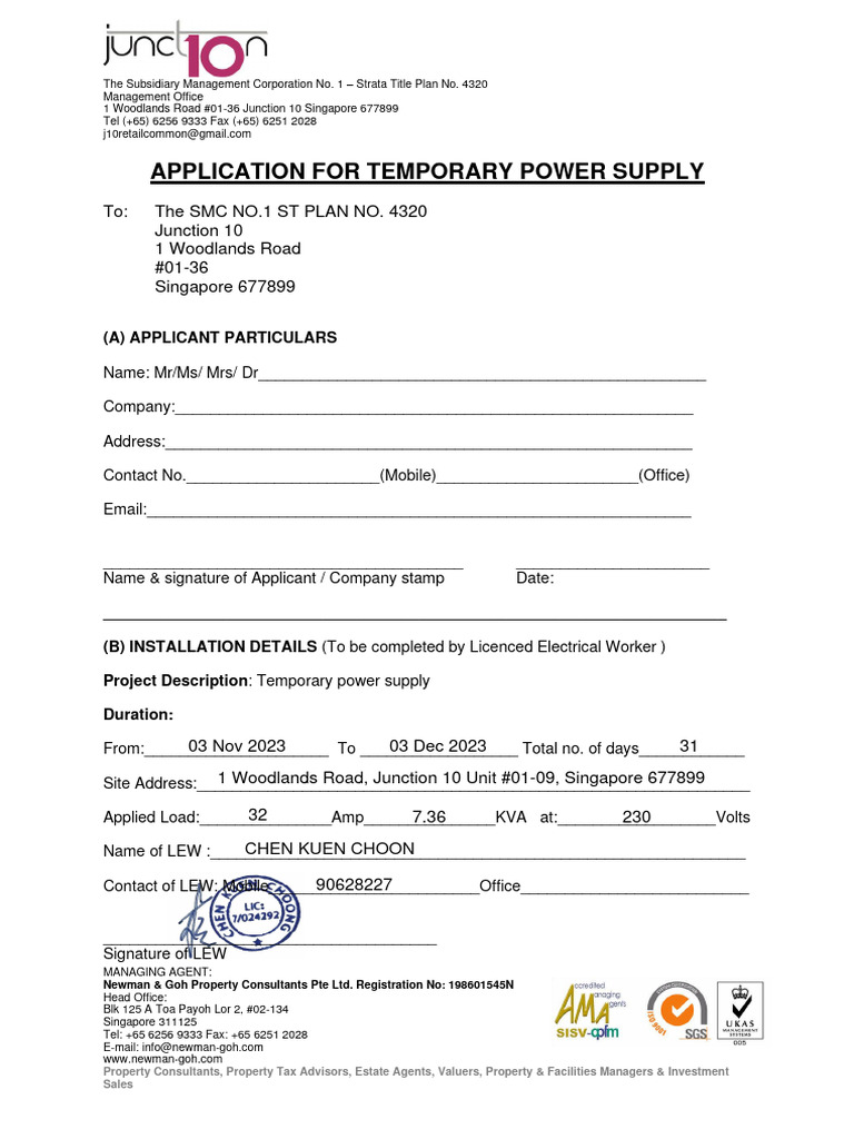 Temporary Power Supply Application Form | PDF | Payments | Taxes