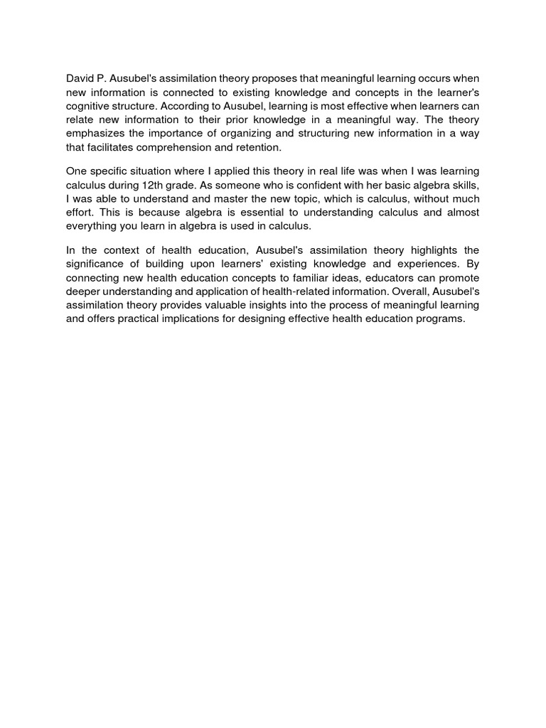 Assimilation Theory Essay | PDF