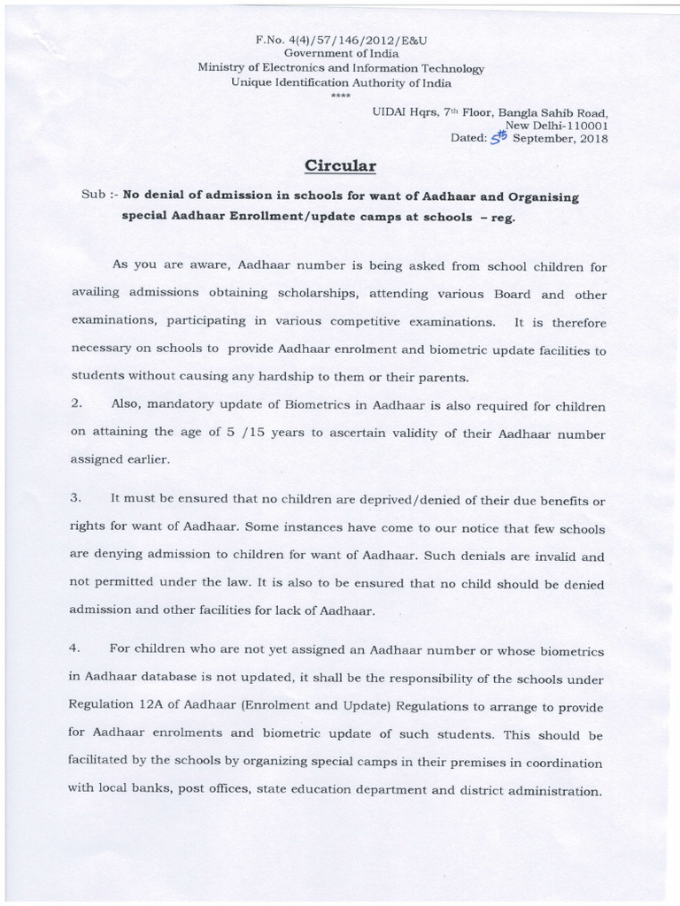 Aadhaar Enrollment for School Admission | PDF | Computing | Government