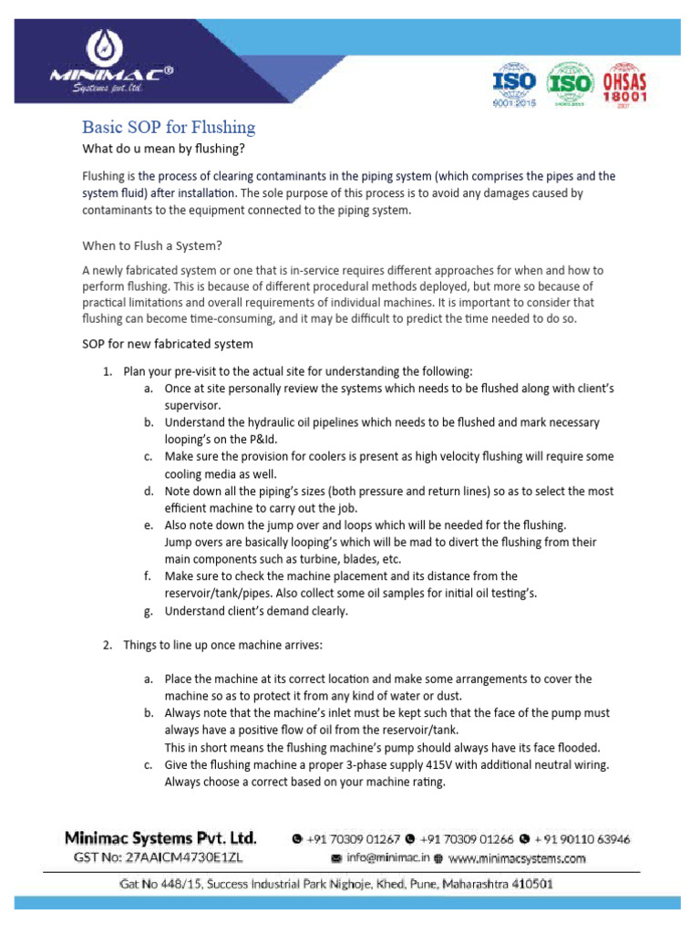 SOP For Flushing | PDF | Pump | Heat