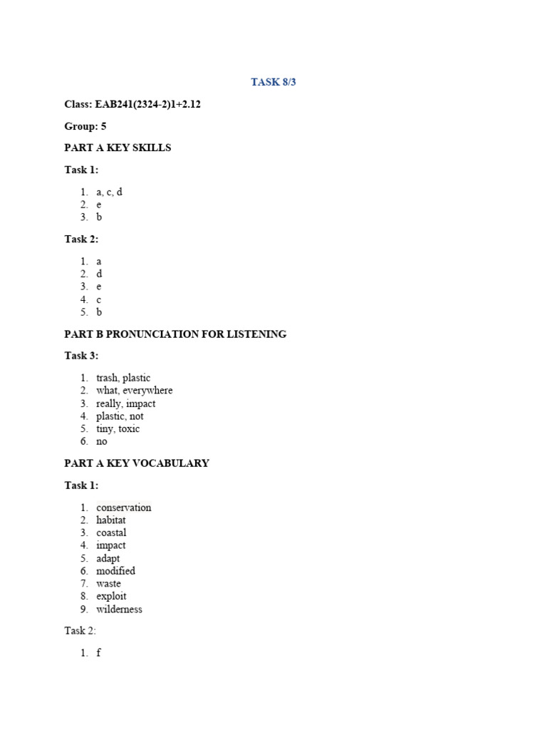 EAB241 Key Skills and Vocabulary Tasks | PDF