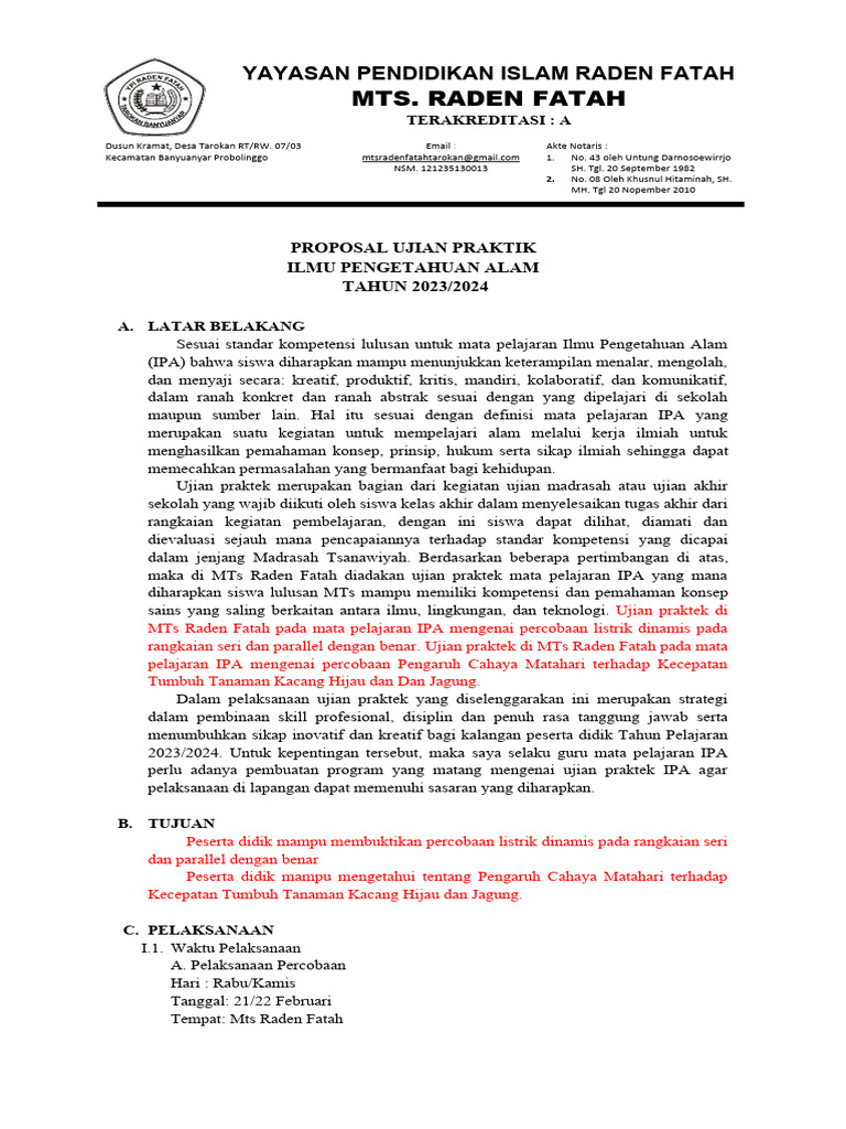 Proposal Ujian Praktik Ipa 2024 Edit | PDF