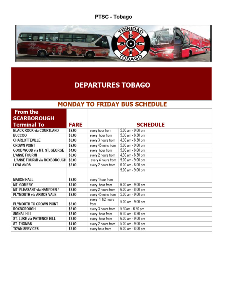 Tobago Bus Service Schedule | PDF