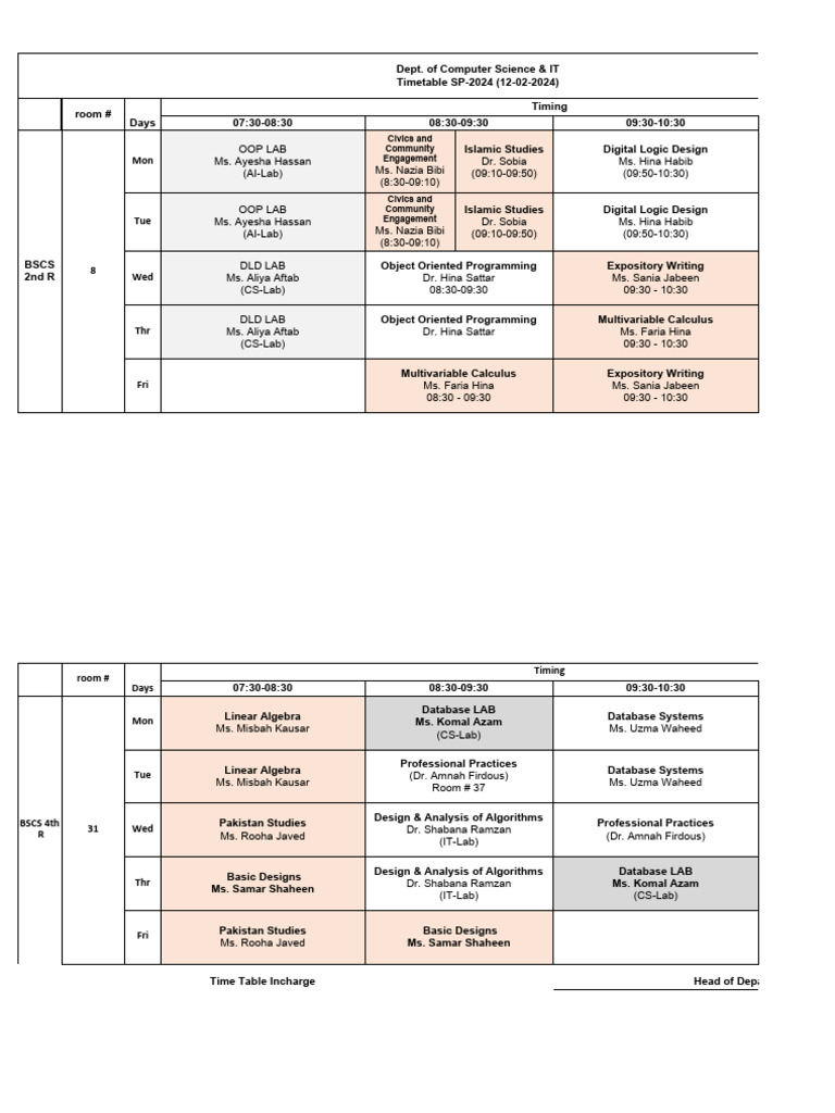 Computer Science & IT Timetable SP-2024 | PDF | Computing | Computer Science