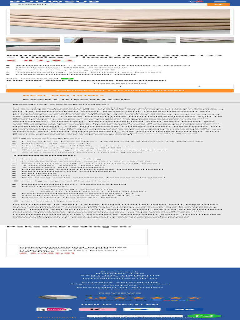 Multiplex plaat 18mm 244×122 – triplex – houten platen – BOUWSUB | PDF