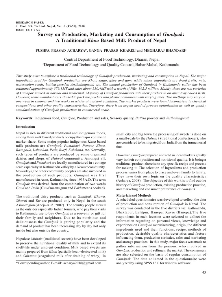 Survey On Production, Marketing and Consumption of Gundpak: A ...