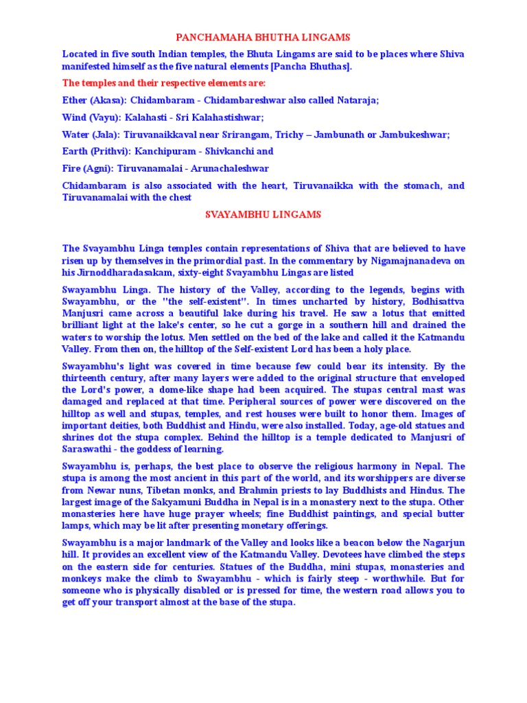 Pancha Maha Bhuta Lingams | Download Free PDF | Indian Religions | Jainism