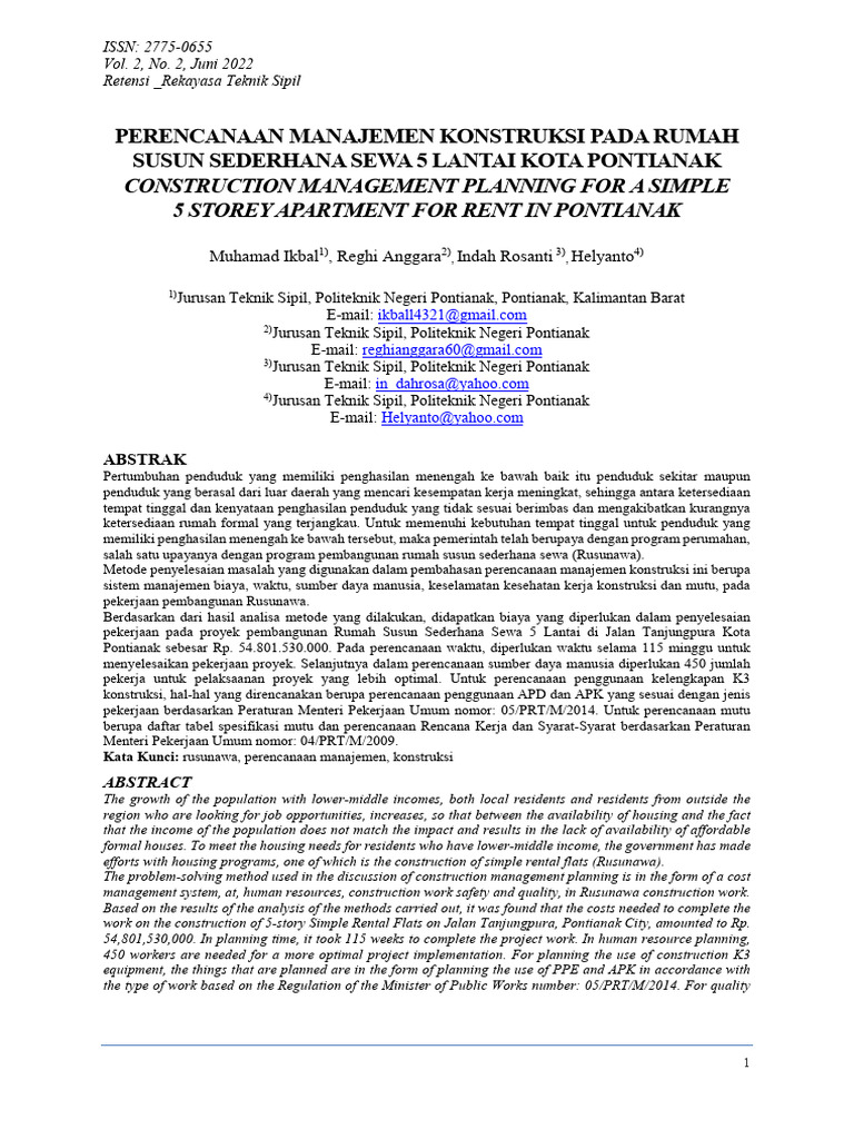 Manajemen Konstruksi Rusunawa | PDF