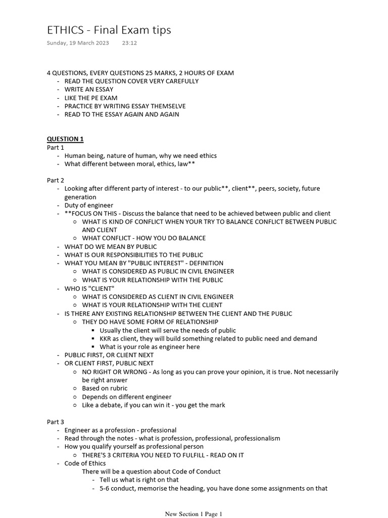 ETHICS - Final Exam Tips | PDF | Negligence | Tort