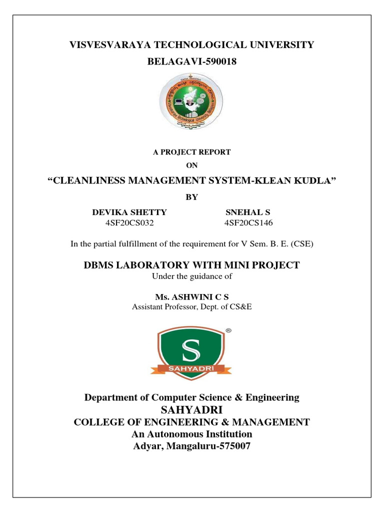 Cleanliness Management System Dbms Mini Project Report | PDF | Applications & Software | Net Beans
