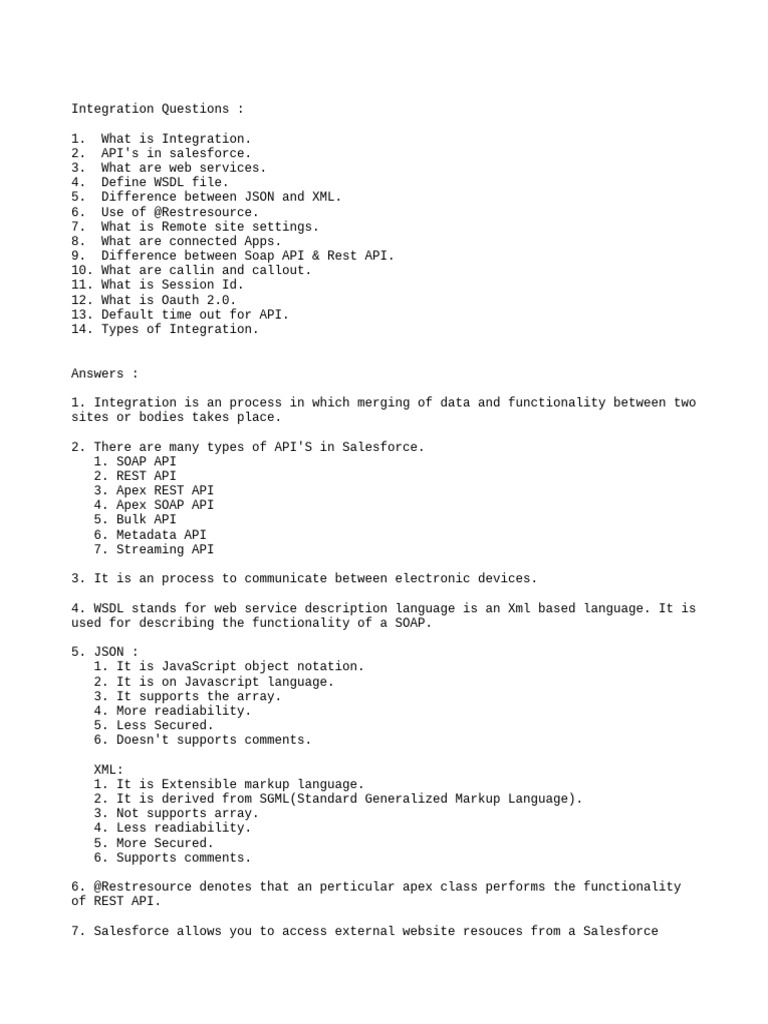 Integration Interview Questions | PDF | Web Service | Json