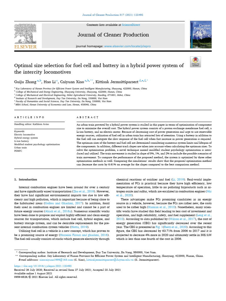Optimal Size Selection for Fuel Cell and Battery in a Hybrid Power ... Optimal Size Selection for Fuel Cell and Battery in a Hybrid Power ...